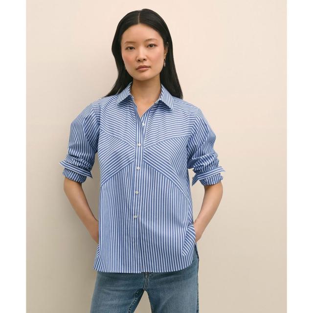 ブルックスブラザーズ（Brooks Brothers）/コットンポプリン　フロントパッチワーク　ストライプシャツ