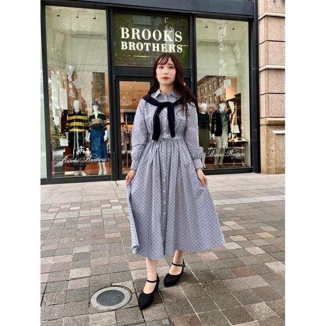 ブルックスブラザーズ（Brooks Brothers）/コットン　ストライプ　クリップドット　ベルテッドシャツワンピース