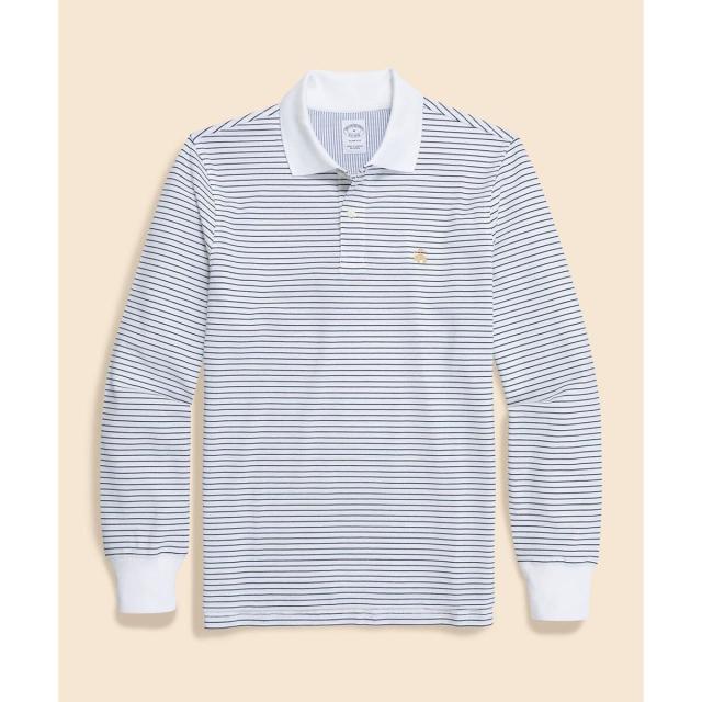 ブルックスブラザーズ（Brooks Brothers）/スーピマコットンストレッチ　GFロゴ　シンストライプ　ロングスリーブポロシャツ　Slim Fit