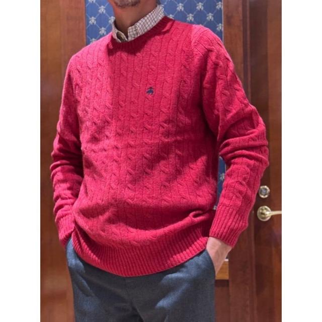 ブルックスブラザーズ（Brooks Brothers）/ラムズウール　GFロゴ　ケーブル　クルーネックセーター