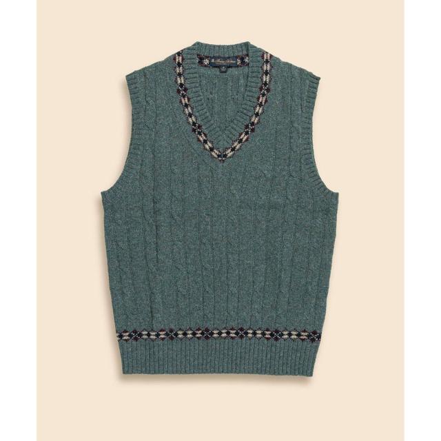 ブルックスブラザーズ（Brooks Brothers）/ウール　ケーブル　フェアアイルトリム　Vネックテニスベスト