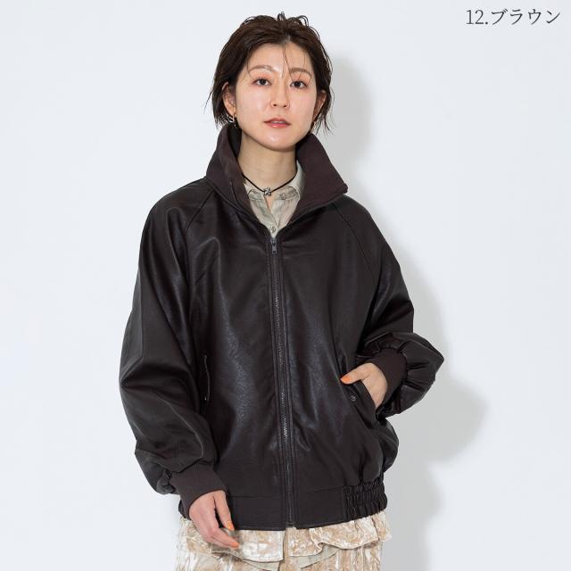 アンドノエル（And Noel）/フェイクレザーリブハイネックジャケット[80644061]macaron