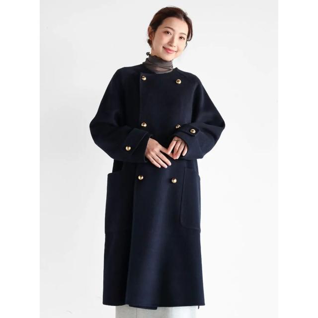 【NEW】ヴァンネイビー（VinNAVY）/ウールリバーノーカラーロングコート