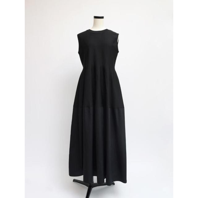 アーガブラック（AgaBLACK）/タフタ切替ニットロングワンピース