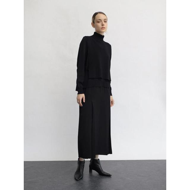 アーガブラック（AgaBLACK）/ニットベストレイヤード異素材ワンピース