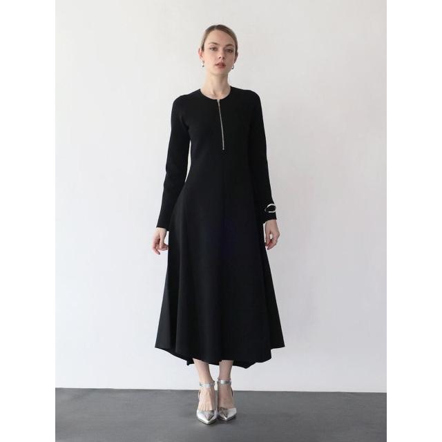 アーガブラック（AgaBLACK）/フロントジップAラインニットワンピース