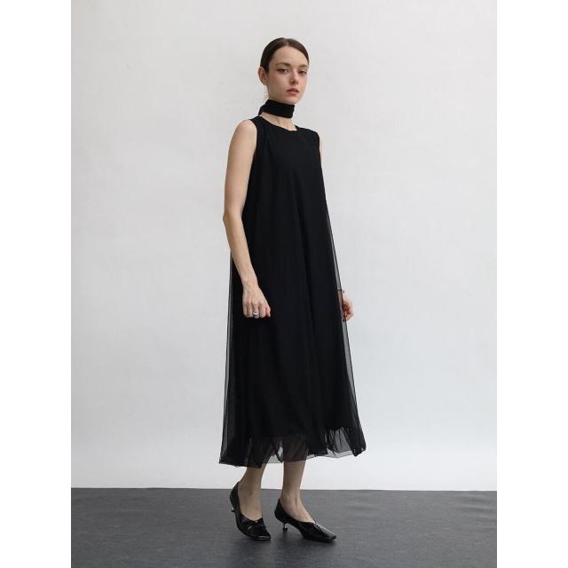 【NEW】アーガブラック（AgaBLACK）/チョーカータイ付チュールワンピース