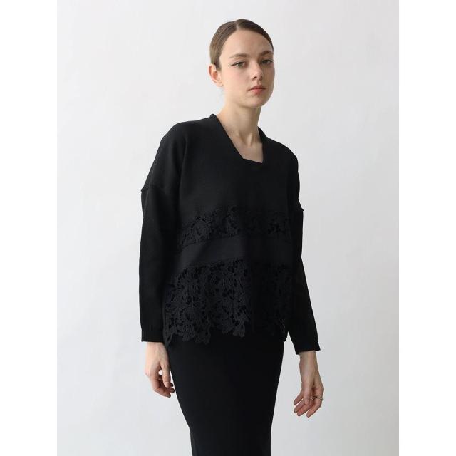 【NEW】アーガブラック（AgaBLACK）/レースドッキングVネックニットPO