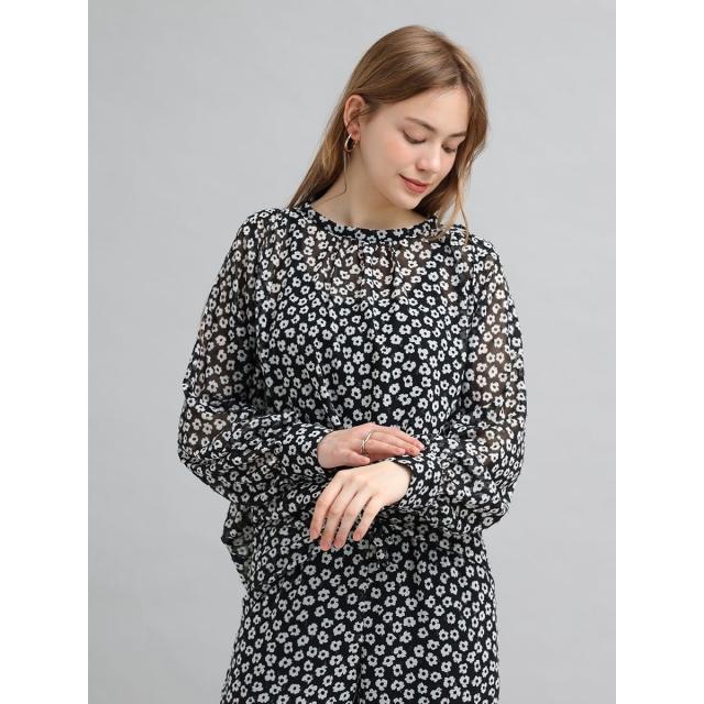 アンプル（Ample）/テープ刺繍フラワーシアーブラウス