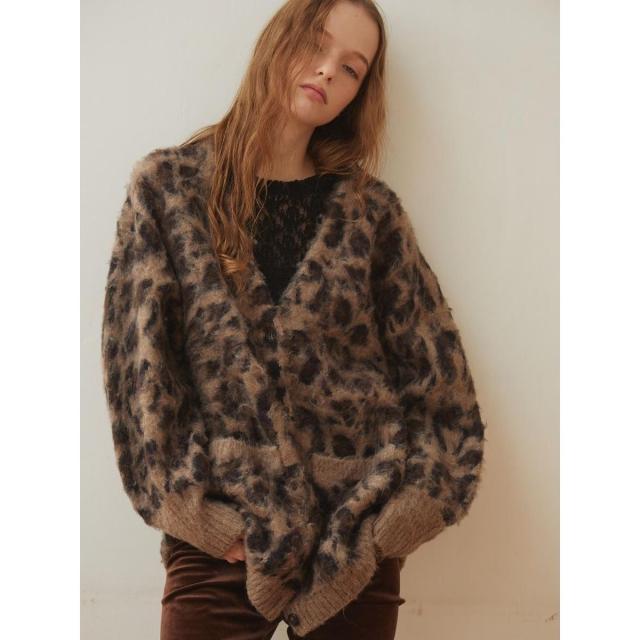 アンプル（Ample）/シャギーレオパード柄カーディガン