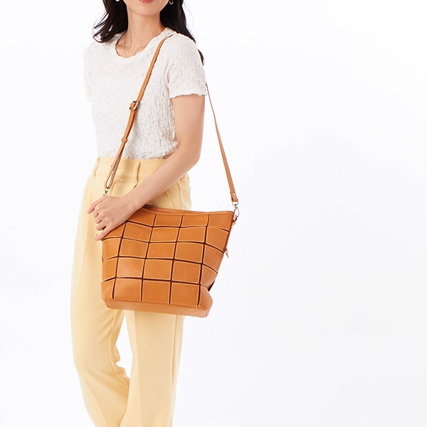 ピークスピーク（PEAKSPEAK）/ピークスピーク PEAKS PEAK / 牛革パッチワーク口折れ2wayショルダー