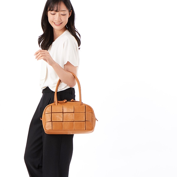 ピークスピーク（PEAKSPEAK）/ピークスピーク PEAKS PEAK / 牛革パッチワーク横長ボストン