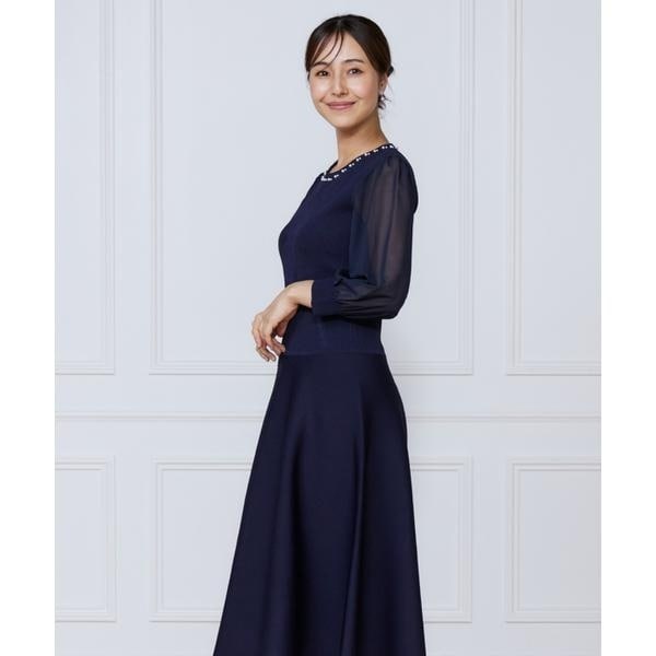 エフデ ブラック（ef−de Black）/ジャガードニット袖シフォンワンピース