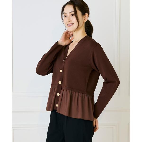 ルスーク（Le Souk）/《大きいサイズ》異素材フリルミラノリブカーディガン