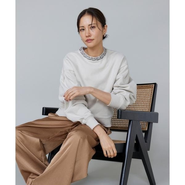 ルスーク（Le Souk）/《大きいサイズ》ビジュー衿裏毛プルオーバー