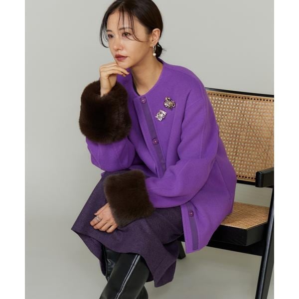 ルスーク（Le Souk）/《45th限定企画》ファー付きクルーネックリバーコート