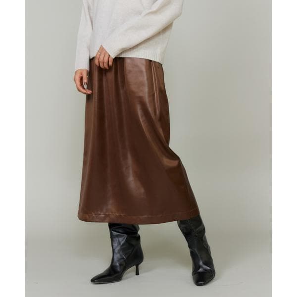 ルスーク（Le Souk）/レザーライクギャザーストレートスカート