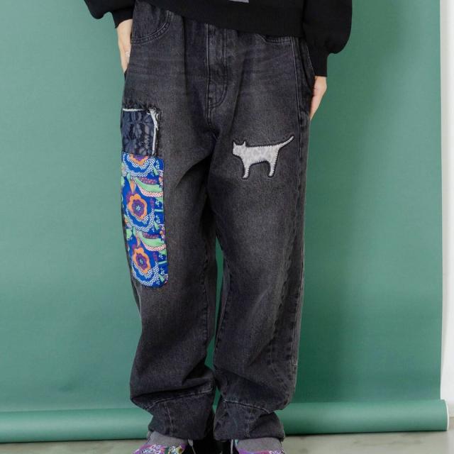 スカラー（ScoLar）/ScoLar スカラー 綿×レース異素材アップリケデニムパンツ