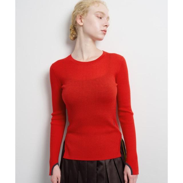 ランバン オン ブルー（LANVIN en Bleu）/カラーポイントクルーネックリブニット