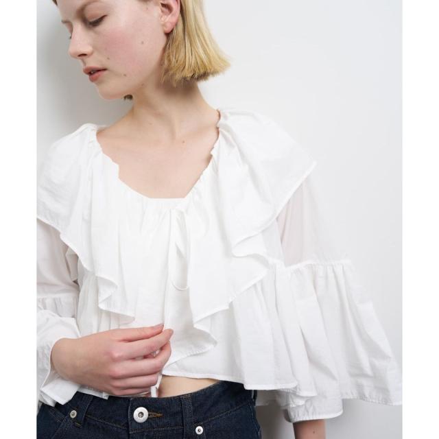 ランバン オン ブルー（LANVIN en Bleu）/撥水速乾ナイロンラッフルブラウス