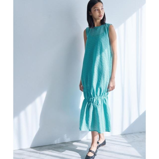 ランバン オン ブルー（LANVIN en Bleu）/シアージャガードギャザーヘムワンピース