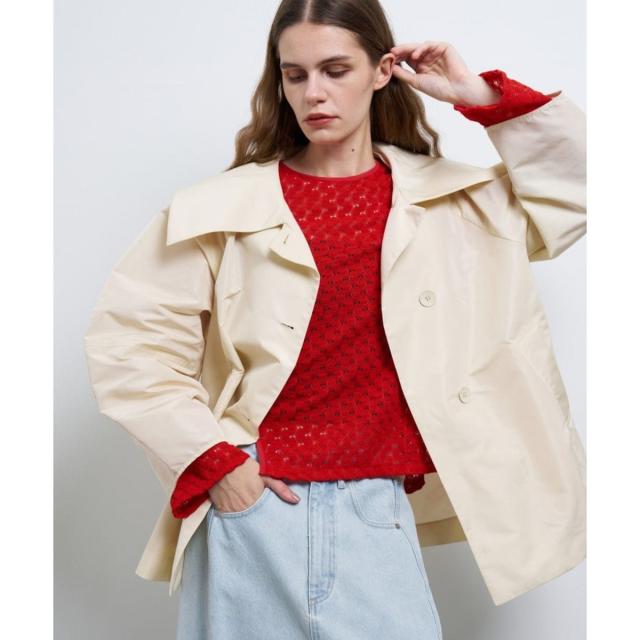 ランバン オン ブルー（LANVIN en Bleu）/ビッグカラーライトタフタミドルコート