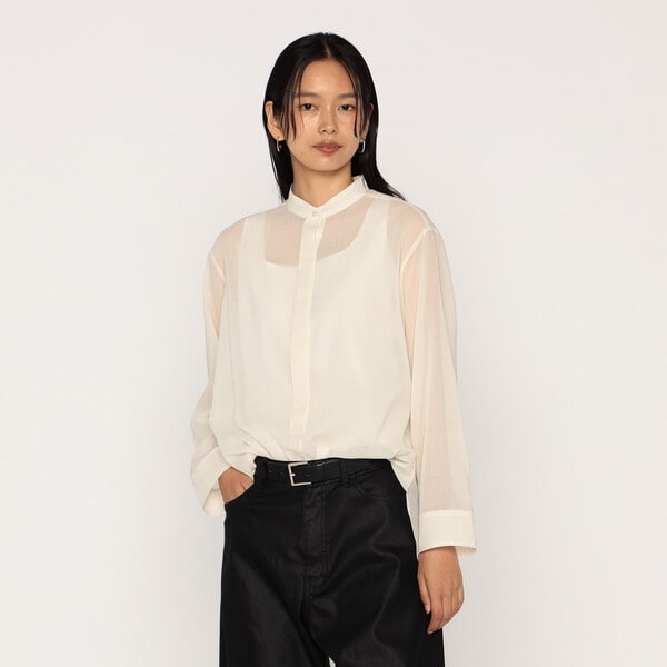 メゾンプラチナ（Maison Platinum）/ウールボイル バンドカラーシャツ