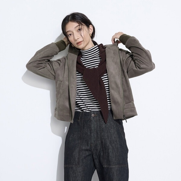 コムサワードローブ（COMME CA Wardrobe）/〔 +サイズ 〕ダンボールスエード調 パーカブルゾン