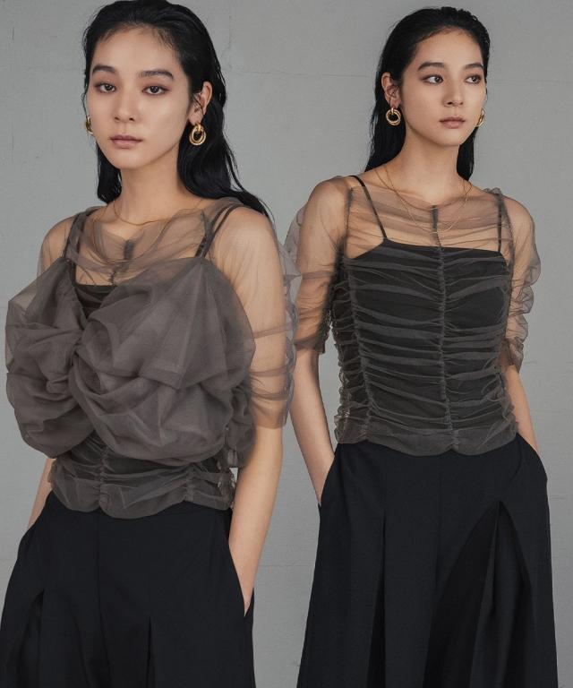 ガール（GIRL）/リボンニュアンスビスチェ シアーインナー 2点セット トップス ブラウス 結婚式 オケージョン