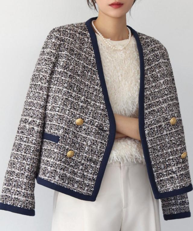 エルフランク（ELFRANK）/ツイードVネックショート丈ジャケット