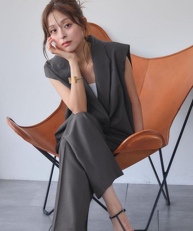 エルフランク（ELFRANK）/セットアップ テーラードベスト ジレ ワイドパンツ 2点セット 上下セット ビジネス オフィス