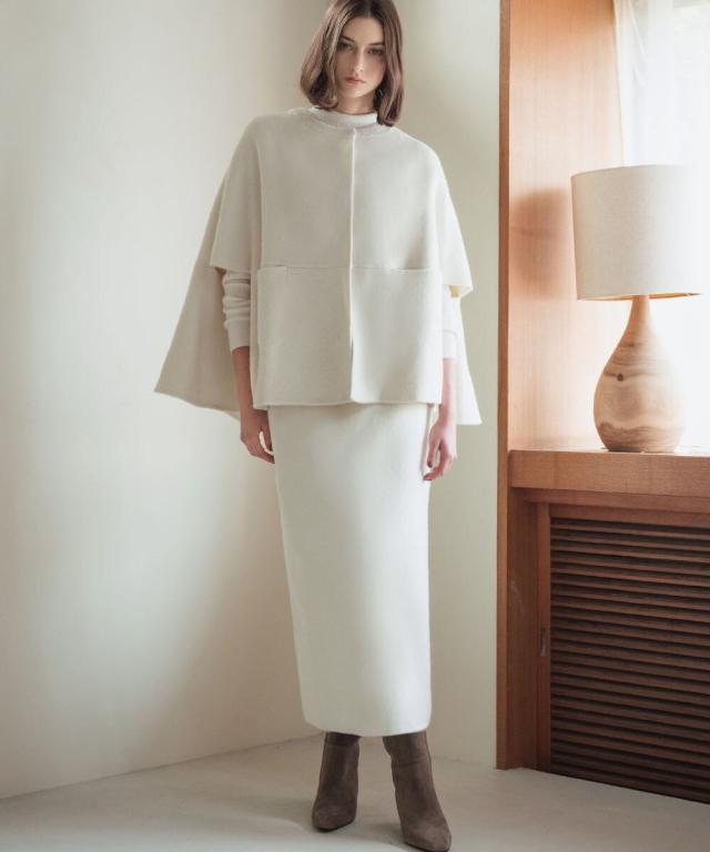 エルフランク（ELFRANK）/【ウール70％】ポンチョ風コート ロング丈 ナロースカート 2点セット