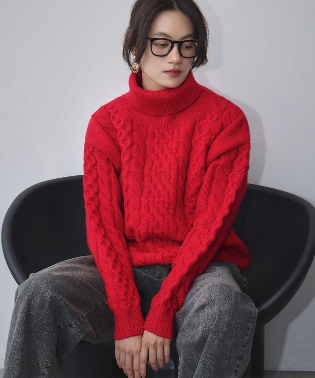 エルフランク（ELFRANK）/タートルネック ケーブルニット プルオーバー