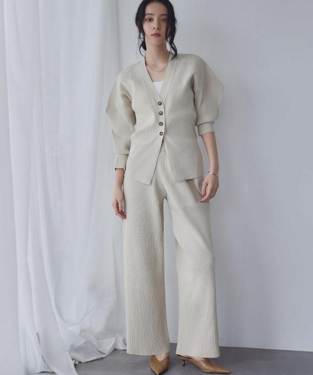 エルフランク（ELFRANK）/ニット セットアップ カーブスリーブ Vネック カーディガン ワイドパンツ 上下セット
