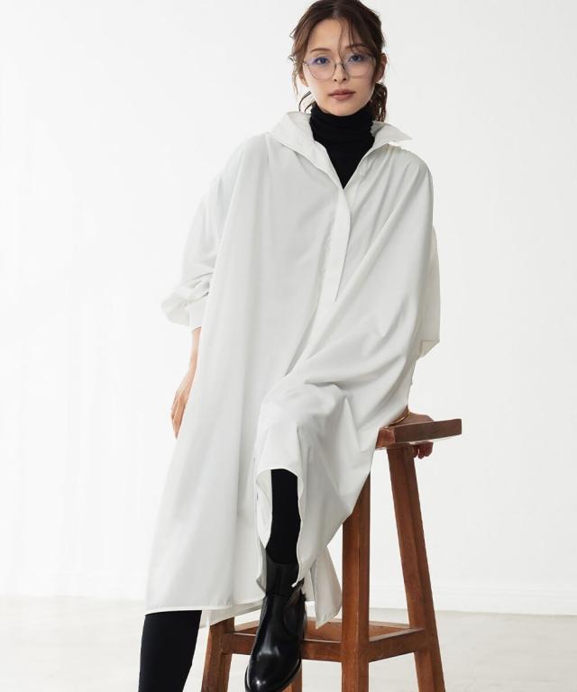 【NEW】エルフランク（ELFRANK）/バックスリット ロングシャツ チュニック シャツワンピース【洗える】