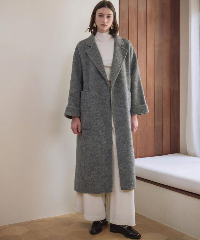 【NEW】エルフランク（ELFRANK）/【ウール70％】 ロングコート ウールコート ガウンコート 冬 ロング丈 ベルト付き