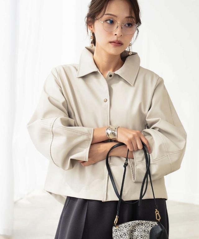 【NEW】エルフランク（ELFRANK）/ランタンスリーブ フェイクレザー ジャケット