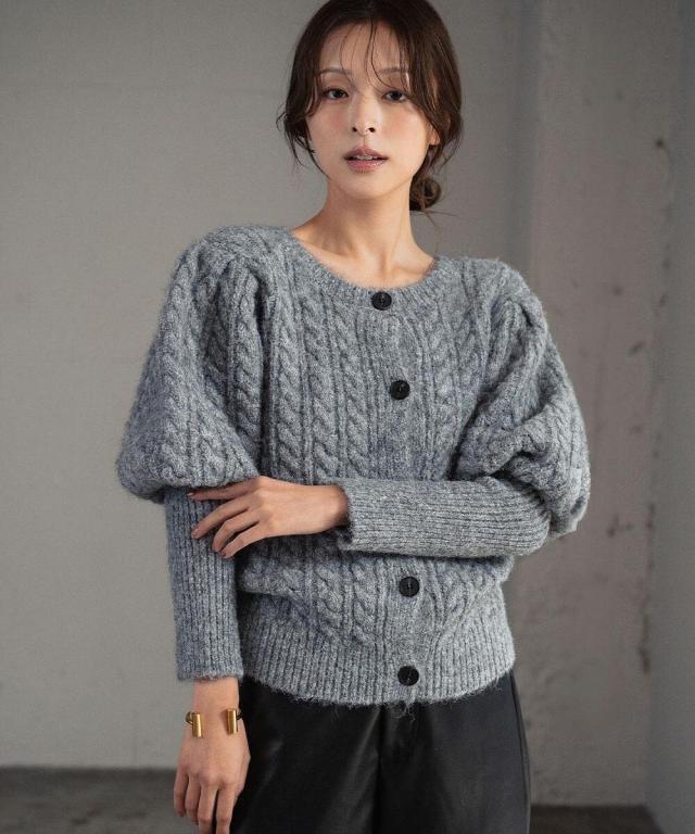 【NEW】エルフランク（ELFRANK）/2WAY ボリュームスリーブ ケーブルニット カーディガン