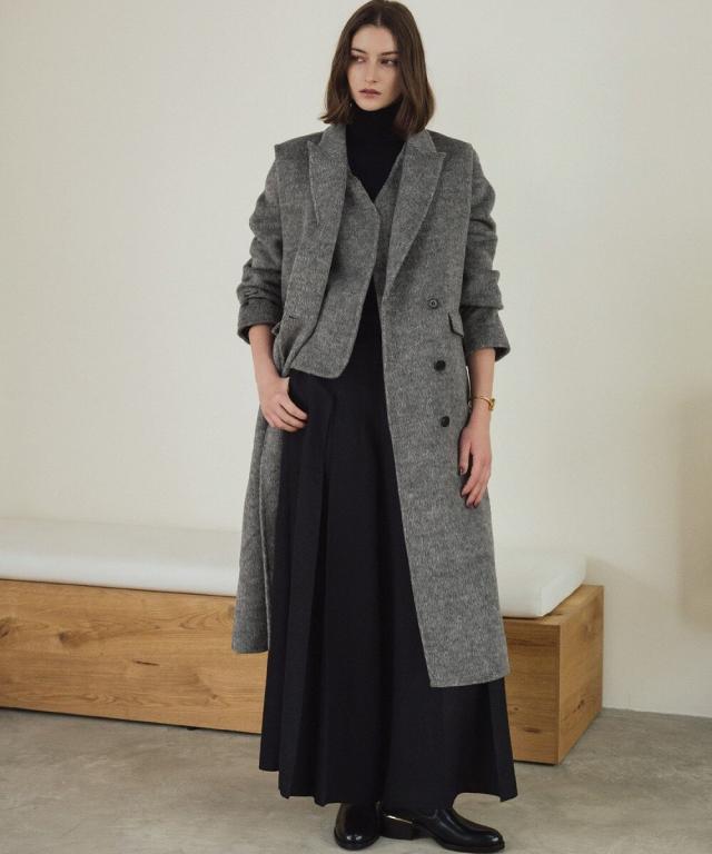 【NEW】エルフランク（ELFRANK）/【ウール70％】ロングベスト付き ノーカラー ジャケットコート