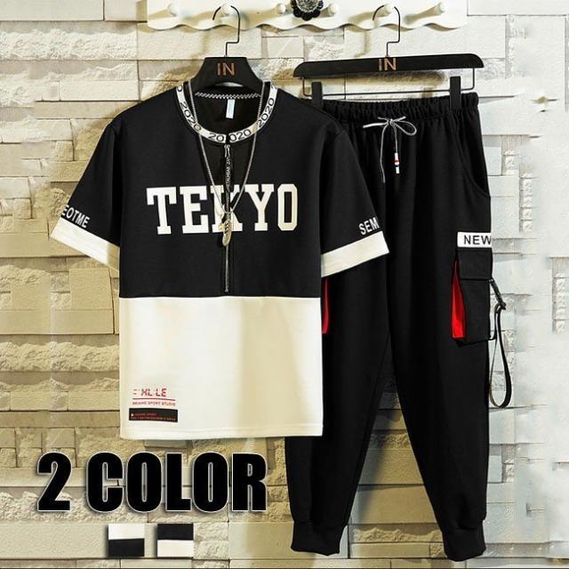 メンズ 上下セット セットアップ メンズ Tシャツ ジョガーパンツ スポーツウェア 部屋着 セットアップ 春 夏 ブラック ホワイト メンズ 2色