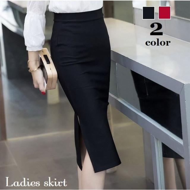 タイトスカート スリット入り レディース 膝丈 膝下丈 ハイウエスト スリム ボトムス ミディ丈 婦人服 セクシー 無地 ソリッドカラー きれいめ フ