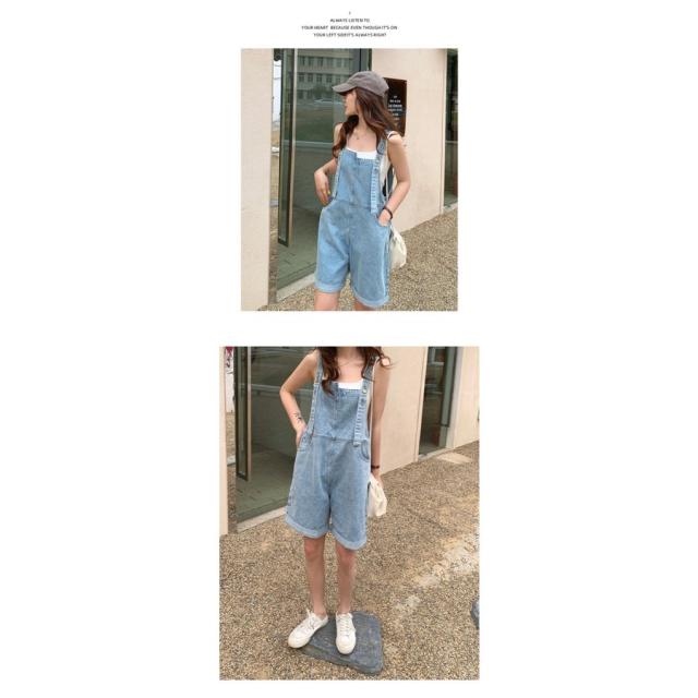 サロペット オーバーオール レディース デニム ロールアップショート
