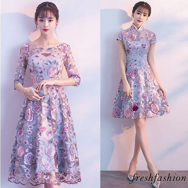 パーティードレス 10代 20代 30代40代 ワンピース おしゃれ フォーマル お呼ばれ 花柄 結婚式 きれいめ 袖あり 膝下丈 春夏 着痩せ 二次会 オールインワン 2021
