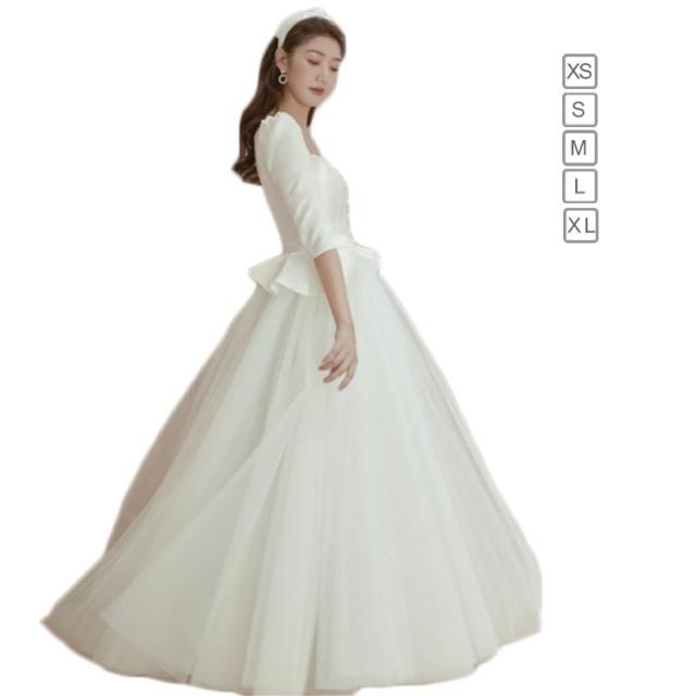 ウェディングドレス 袖あり ロングドレス 七分袖 五分袖 ウェディング ウエディング パーティードレス 結婚式 ワンピース ロングドレス ドレス 花嫁 エンパイア エンパイアドレス エンパイアライン