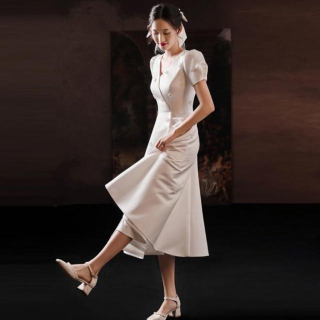 ウェディングドレス ミモレ丈 XS〜XLサイズ ウエディングドレス