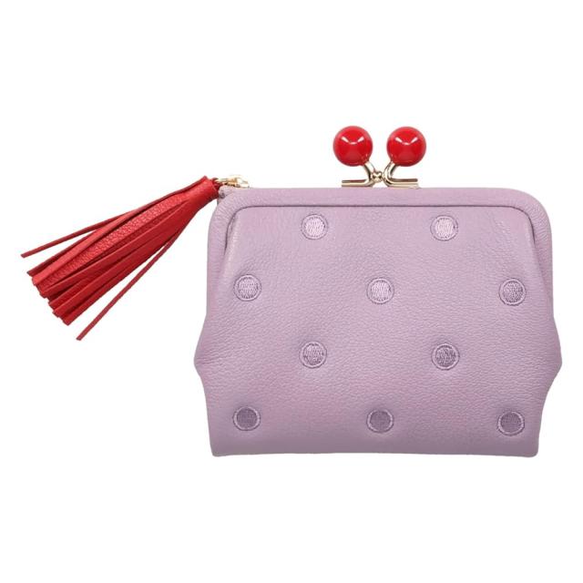 財布 レディース がま口財布 ラベンダー ドット ペルケ Perche アンビリオン アクリル玉 本革 革 おしゃれ さいふ お財布 小銭入れ がま口