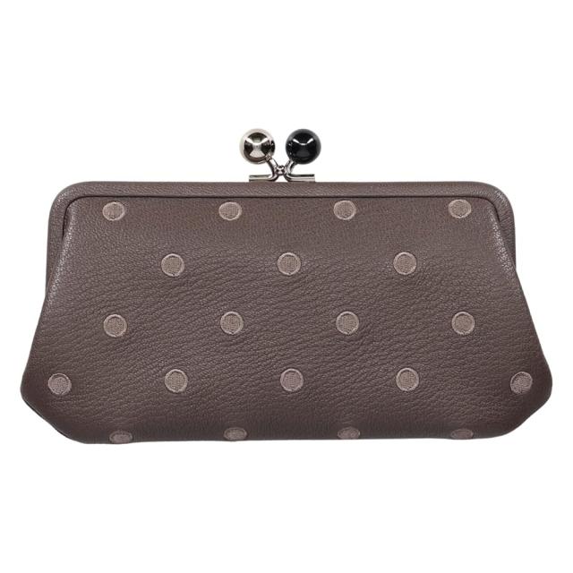 長財布 財布 レディース がま口財布 ダークグレードット Perche ペルケ アクリル玉 本革 革 おしゃれ さいふ お財布 小銭入れ がま口 DGYDT