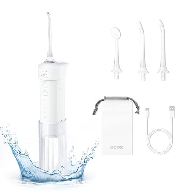 SOOCAS 口腔洗浄器  ウォーターピック ジェットウォッシャー 伸縮 洗浄機 IPX7 防水  USB充電式 替えノズル4本 W1(ホワイト)