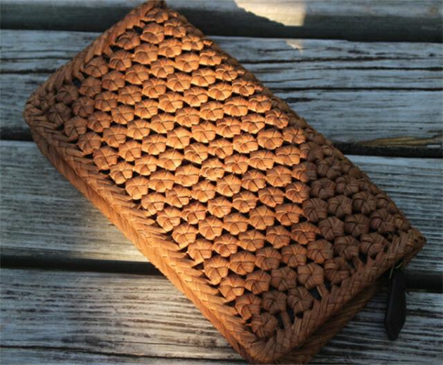 長財布　山葡萄 籠 バッグ 六角花編 小銭入れ　ポーチ財布 　ケース　カード入れ レザー 牛革 ハンドメイド   六角花結び編み  山葡萄 かごバッグ  やまぶどう 山ぶどう カゴバッグ 持ち手 おしゃれ バスケット メルカド レディース ハンドバッグ 着物 籠バッグ