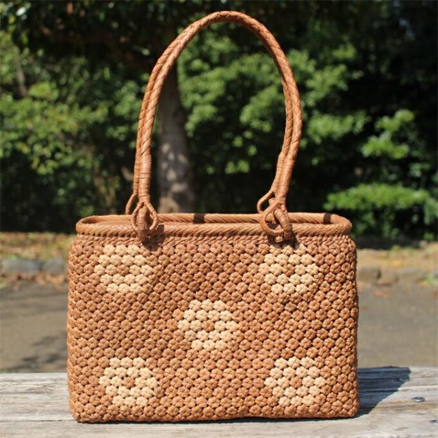 母の日  ギフト  プレゼント 六角花結び編み 山葡萄 かごバッグ 網代編み やまぶどう 山ぶどう カゴバッグ メルカド レディース ハンドバッグ 着物 籠バッグ 蔓 バック かご 巾着 小粒花編み